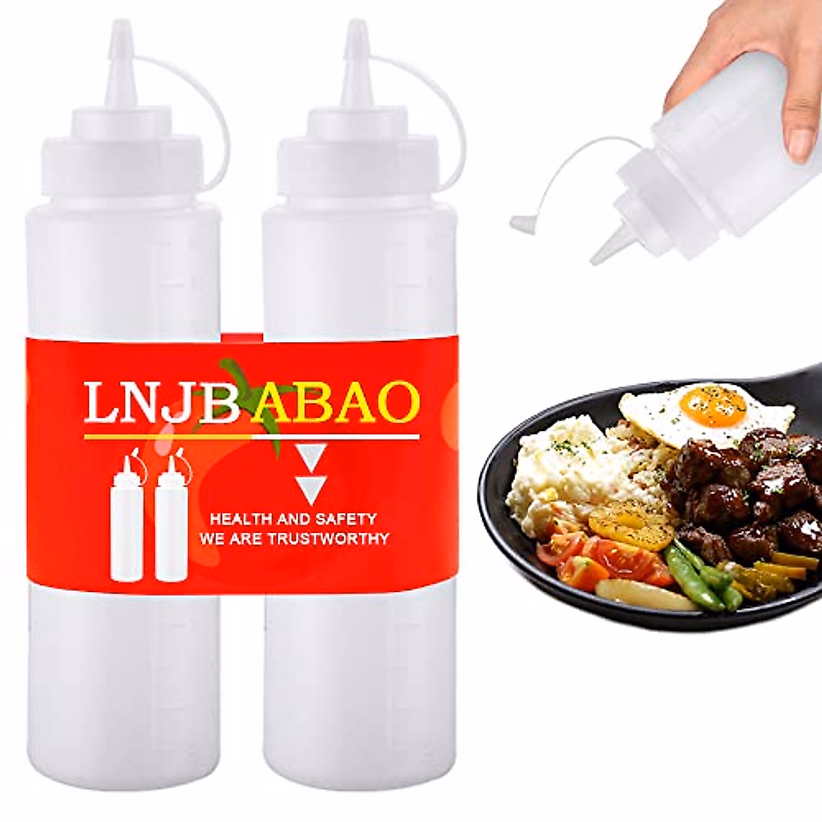 LNJBABAO 2 Pcs 8oz Plastic Squeeze Condiment Bottles Sauce Bottles 8oz Seasoning Dispensers 250ml Squeeze Condiment Bottles for Condiments Ketchup Syrup BBQ Sauce Mustard Salad Dressing