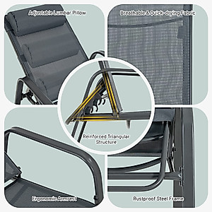 Tangkula 3 Piece Outdoor Bistro Set, Patio Stackable Chairs with Adjustable & Folding Backrest, Removable Headrest and Tempered Glass Coffee Table Set, Patio Conversation Set with Steel Frame (Grey)