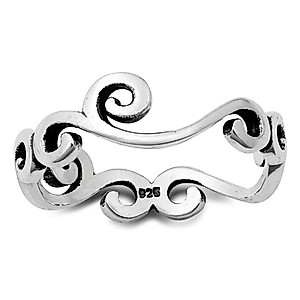 Filigree Swirl Curl Ring New .925 Sterling Silver Band Size 8