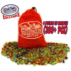Matty's Toy Stop Deluxe 4 Pounds (300+ Count) of Cat's Eyes Marbles & Shooters with Exclusive Storage Bag