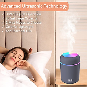 Gekestory Colorful Cool Mini Humidifier, Aromatherapy Essential Oil Diffusers, Cool Mist Humidifiers, Aroma USB Personal Desktop Humidifier for Bedroom, Car, Office. 2 Modes, Super Quiet (300ml Navy)