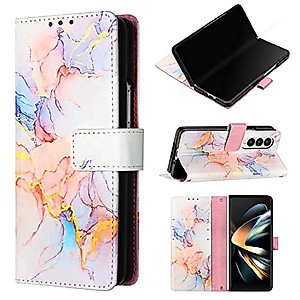 ONV Wallet Case for Samsung Galaxy Z Fold 3 5G- Premium Marble Painted Leather Flip Case Stand Card Slot Magnet with Silicone Shell Flip Cover for Samsung Galaxy Z Fold 3 5G[Marble] -White