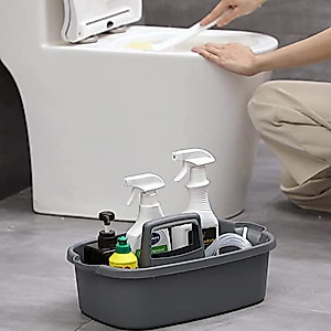 JiatuA Large Plastic Storage Basket Portable Shower Caddy Tote Organizer Basket with Handle for Bathroom, Bedroom, Kitchen, College Dorm, Garden, Garage, Tool, Cleaning Supplies, Dark Gray