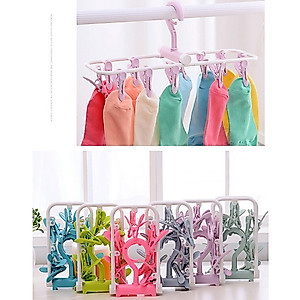 Inoutdoorkit Folding Travel Clip & Drip Hangers, Portable Plastic Clothes Underwear Socks Laundry Drying Hanger Rack With 12 Clips For Home Or Outdoor FPH12 (Light Purple)