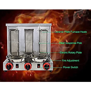 BNDHKR Homemade Chicken Shawarma Machine Commercial Turkish Chicken Doner Countertop Rotisserie Grill with 3 Burner Propane Vertical Kebab Broiler