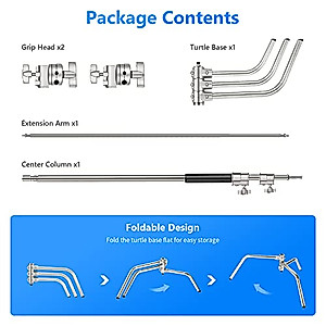 NEEWER Pro 100% Stainless Steel Heavy Duty C Stand with Boom Arm, Max Height 10.5ft/320cm Photography Light Stand with 4.2ft/128cm Holding Arm, 2 Grip Head for Studio Monolight, Softbox, Reflector
