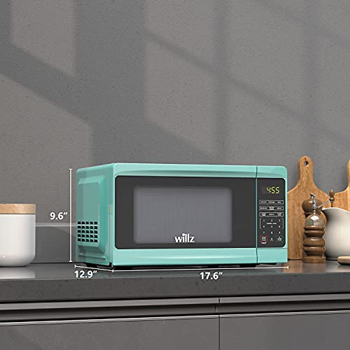 Willz Countertop Small Microwave Oven, 6 Preset Cooking Programs Interior Light LED Display 0.7 Cu.Ft 700W Green WLCMV807GN-07