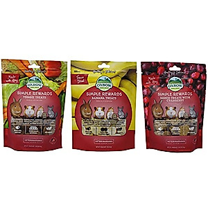 Simple Rewards Small Animal Treats 3 Flavor Variety Bundle (1) Each: Baked Cranberry, Freeze Dried Bananas, Baked Veggie, 1-2 Ounces