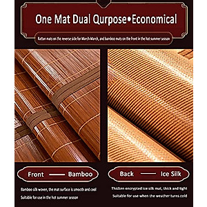 Carbonized Bamboo Summer Sleeping Mat Cooling Mattress Topper Pad,Breathable Smooth Home Double-Sided Folding Bamboo Bed Mat Ice Silk Mat Rug,for Single Double Bed School Family (W 59.1" * L 76.8")