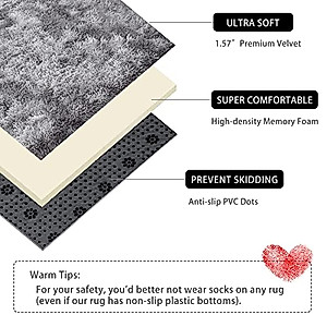 Vocrite Fluffy Rug for Bedroom, Gray 4'x6' Furry Shag Area Carpets, Anti-Slip Plush Shaggy Fur Throw Rugs for Kids Girls Nursery Dorm Living Room Classroom Home Decor,Tie Dyed Light Grey