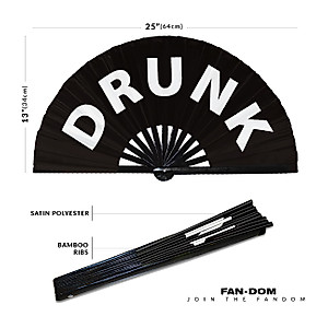 Drunk Hand Fan Foldable Bamboo Circuit Hand Fan Funny Gag Slang Words Expressions Statement Gifts Festival Accessories Rave Handheld Circuit Event Fan Clack Fans (Black)