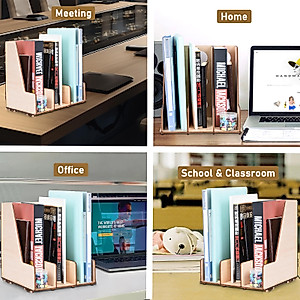 GJMZZG Rustic Magazine File Holders, Wood Vertical Document Folder Binder Storage Organizer 3 Compartment, Wooden Open Magazine Organizer for Home Office, School