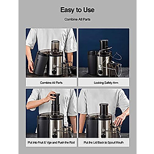 Juicer Machine, 500W Centrifugal Juicer Extractor with Wide Mouth 3” Feed Chute for Fruit Vegetable, Easy to Clean, Stainless Steel, BPA-free, by QCen (Blue)