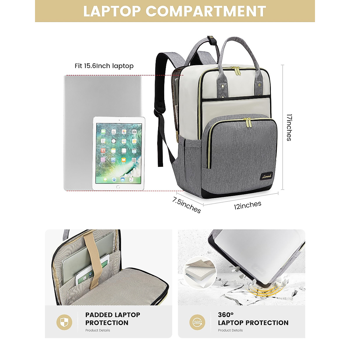 LOVEVOOK Laptop Backpack for Women 15.6 Inch, Travel Backpack Personal Item Size Carry On Bag, Women’S Computer Backpack Work Laptop Bag With Water-Resistant, College Backpack Teacher Nurse Bag, Grey