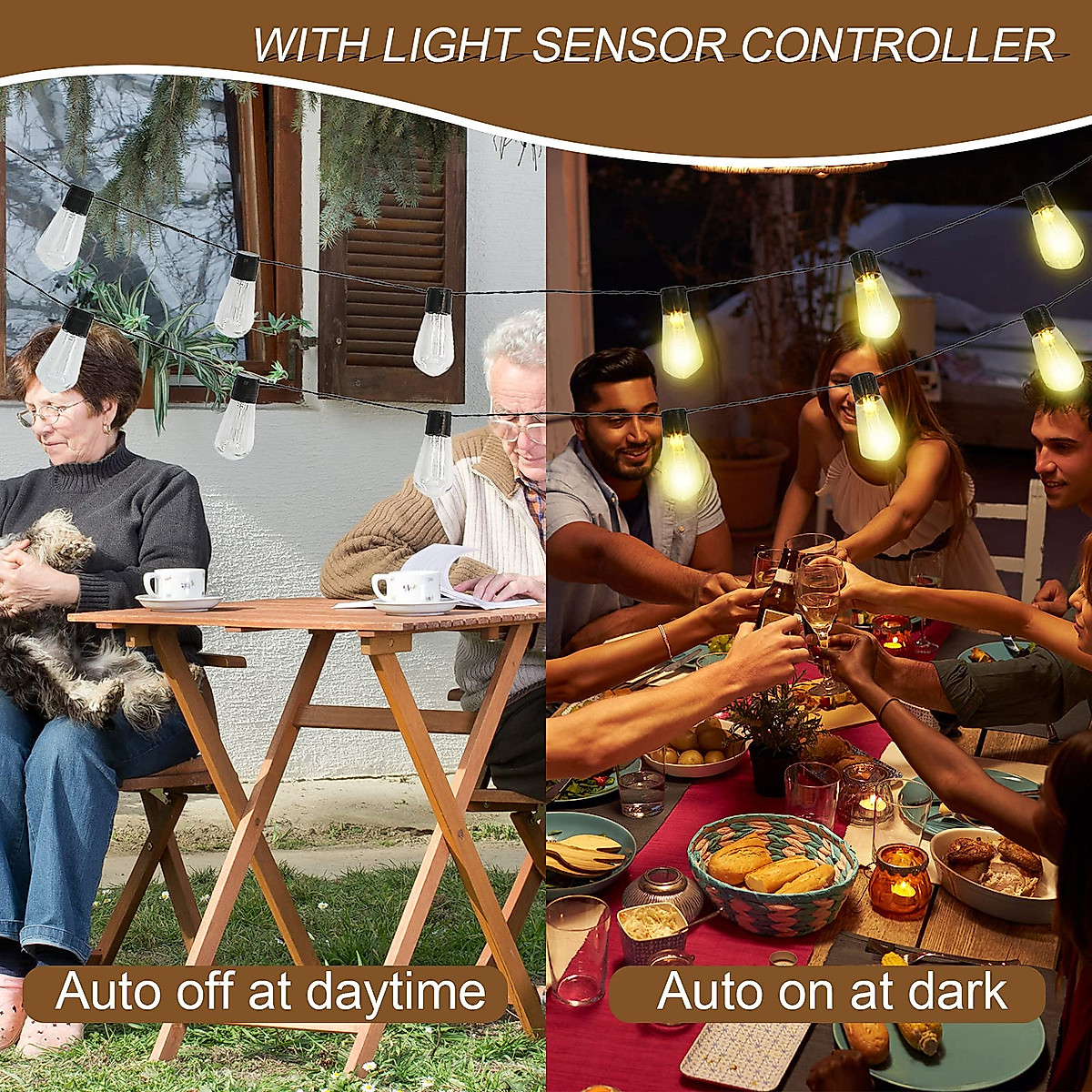 31 Feet Solar Outdoor String Lights Vintage Bulbs with 20 Dimmable Warm White Solar Powered LED Bulbs Waterproof Shatterproof Energy Saving LED Light with Solar Panel for Home Garden Festival Wedding