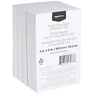 Amazon Basics 4 x 6-Inch Ruled Lined White Index Note Cards, 500-Count, Index Cards