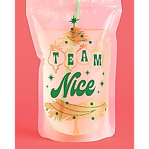 xo, Fetti Red + Green Christmas Drink Pouches + Xmas Tree Straws - 20 count | Team Naughty + Team Nice, Christmas Drinkware