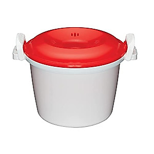 KitchenCraft Rice Cooker - Microwave Steamer, BPA Free Plastic, 1.5 Litre, White/Red
