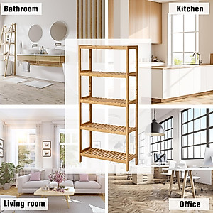 buenotoys Bamboo Corner Shelf, Storage Rack Organizer, Bamboo Shelves Stand for Bathroom Kitchen Living Room Balcony (5-Tier)