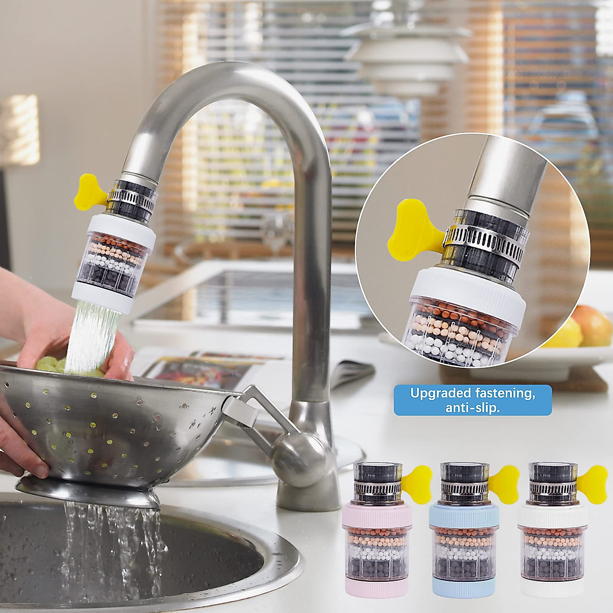 YSTDHL 3 Pack Splash Proof Faucet Water Purifier, 6-Layer Filtration Activated Carbon Filter for Kitchen Bathroom Sink