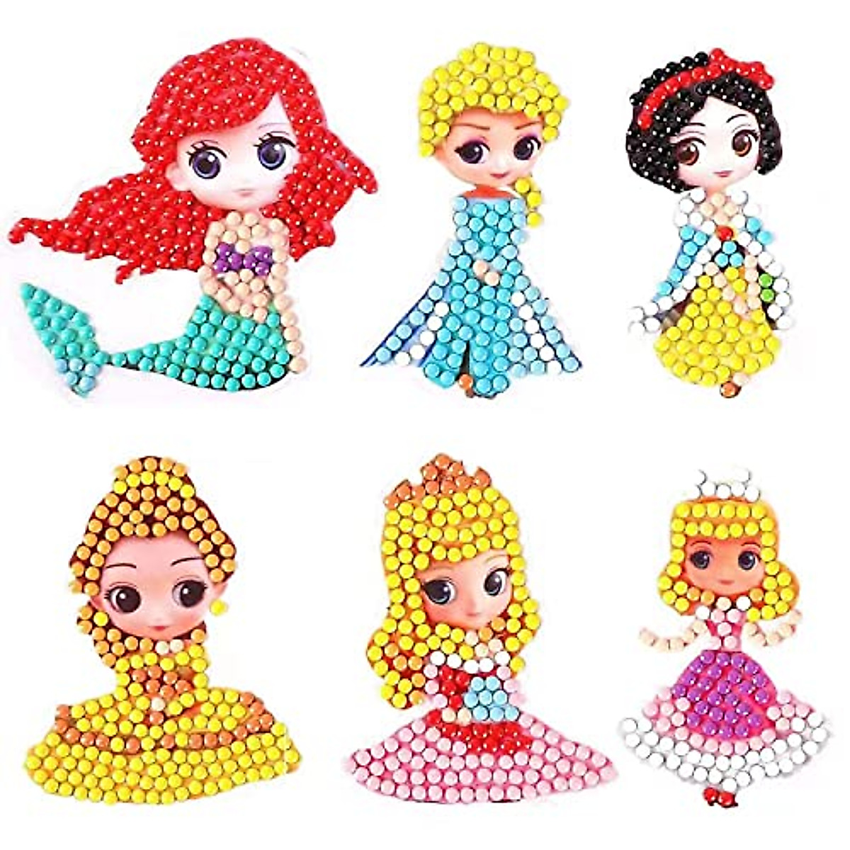 HTPDIOP 12pcs 5D Diamond Painting Kit for Kids, DIY Cute Princess Diamond Stickers Handmade Digital Painting Rhinestone Mosaic Sticker Mosaic Sticker Making Kids Crafts, Kids Gifts (Princess)