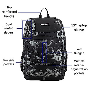 FUEL Wide Mouth Sports Backpack with Front Bungee and Inner Tech Pocket, Gungee Tie Dye/Black