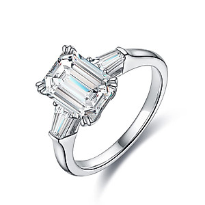 ANSTERGEMS 3CT Emerald Cut Zircon Silver Ring Rhodium Plated S925 Ring Anniversary Wedding Engagement Ring For Women