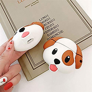 TOU-BEGUIN Cute Wireless Charging Earphone Case Compatible with Airpods 1/2, Cartoon Spotted Puppy Design Soft Silicone Full Body Protective Skin Cover with Hook