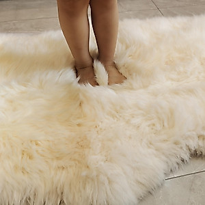 Kopal Sheepskin Rug 2x3 ft Genuine Australian Lambskin Area Rug for Bedroom Living Room Kid's Room, Super Soft and Fluffy, Single Pelt - White/Ivory