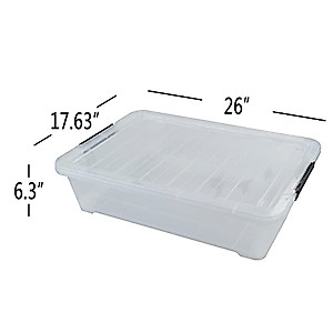 Yarebest 3-pack Large Underbed Storage Box, Shallow Clear Storage Bins with Lids and Wheels, 40 Quart