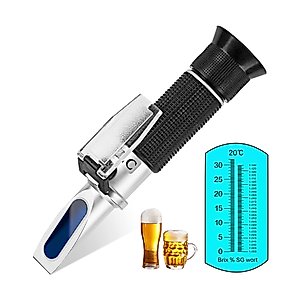 LACHOI ATC Beer Brix Alcohol Refractometer for Beer Brewing Homebrew Dual Scale Specific Gravity 1.000-1.130 & Brix 0-32% for Beer Brewing Tester