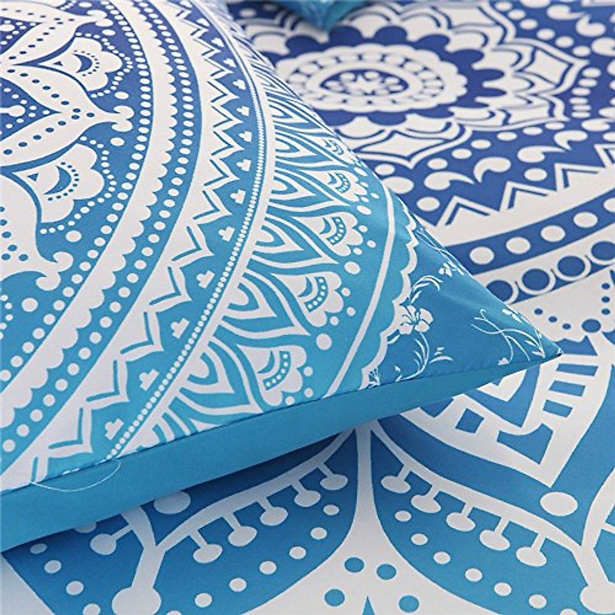 Mandala Duvet Cover Set, Full Bohemia Bedding Sets 3 of Set, Boho Quilt Cover with Hidden Zipper and 4 Corner Ties, ZHH