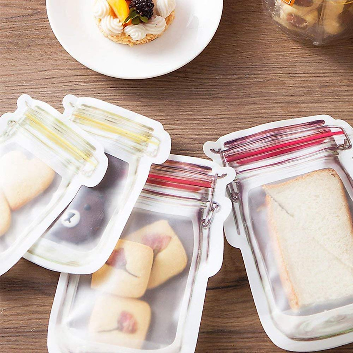 Vos Risus 30 Pcs Mason Jar Bottle Pattern Zipper Airtight Seal Bags Reusable Portable Food Snack Saver Storage Bags for Travel Picnic Camping