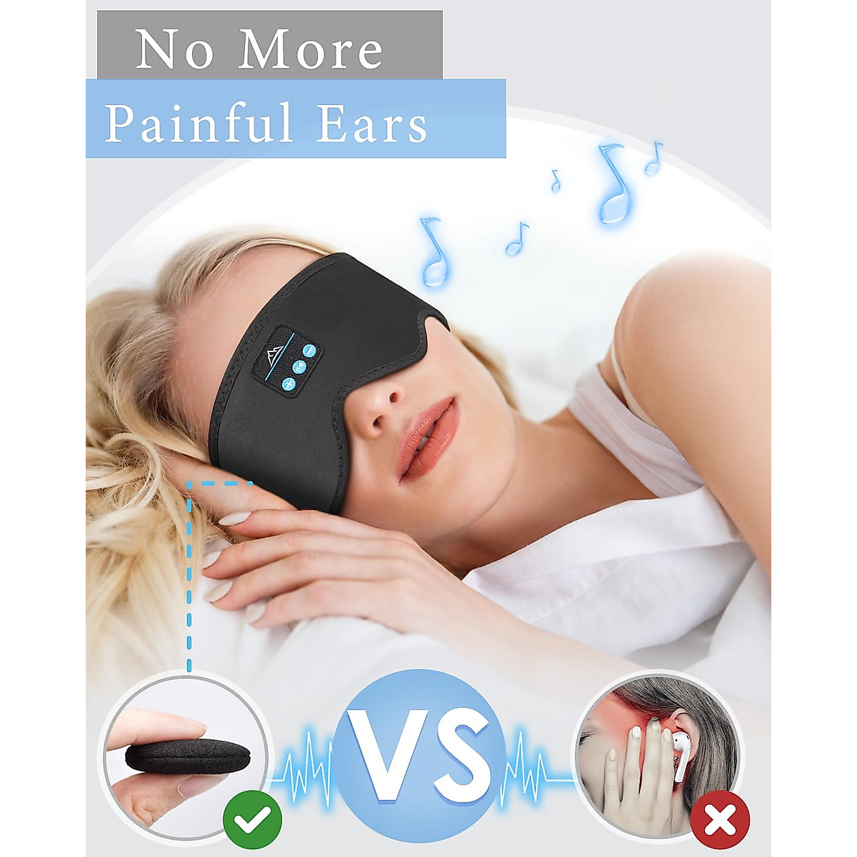 Bluetooth Sleep Headphones - Cozy Eye Mask with Wireless Music for Side Sleepers