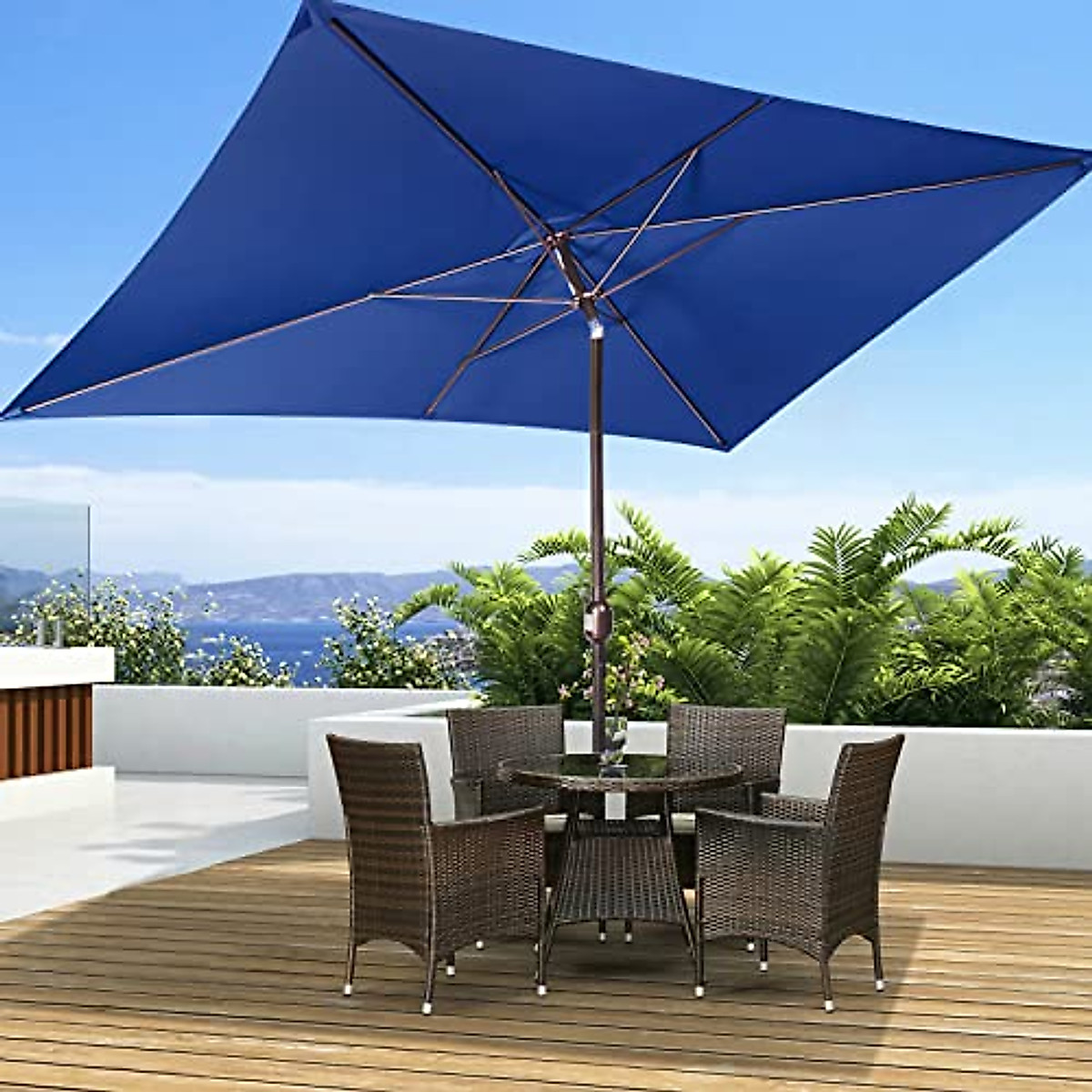 6.5x10ft Rectangular Patio Umbrella, Outdoor Market Table Umbrellas with Heavy Duty Pole, UV Protect Umbrella with Push Botton Tilt & Crank Ideal for Garden, Deck, Lawn, Backyard & Pool, Navy Bule