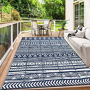 HiiARug 5'x8' Reversible Outdoor Rug, Plastic Straw Rugs, Large Floor Mat and Rug for RV, Patio, Backyard, Deck, Picnic, Beach, Trailer, Camping(Navy/White)