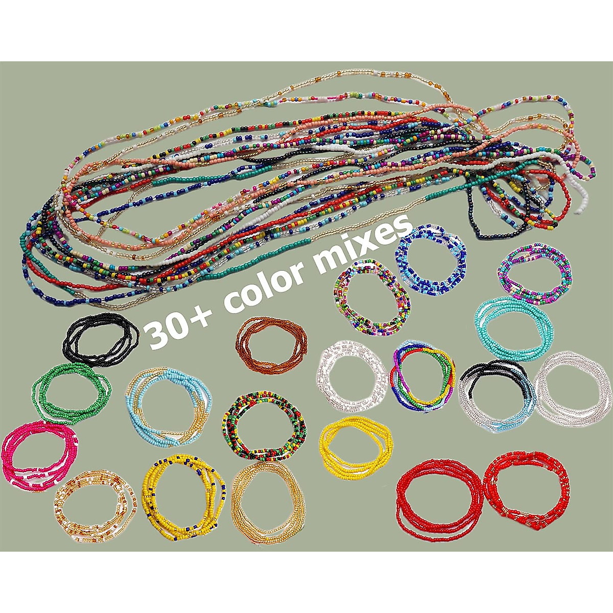 RICHRAIN Bulk Wholesale Waist Beads Body Chain African Belly Jewelry for Women (100PCS Mixed)