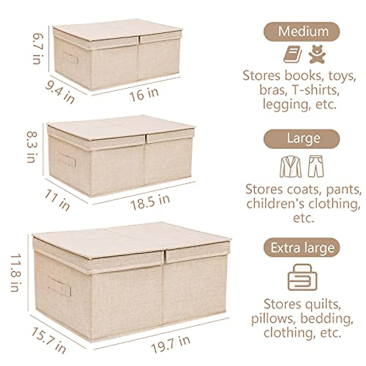 Futureskyfish Collapsible Storage Bins with Lids Closet Storage Bins Fabric Storage Bin with Lid Extra Large Storage Bins with Lids Clothing Sto Beige