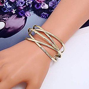 FUTIMELY Boho Chunky Cuff Bracelet for Women,Gold/Silver/Rose gold Multi-layer Cross Wire Bangle Bracelets Open Adjustable Wide Cuff Bracelet Fashion Statement Jewelry