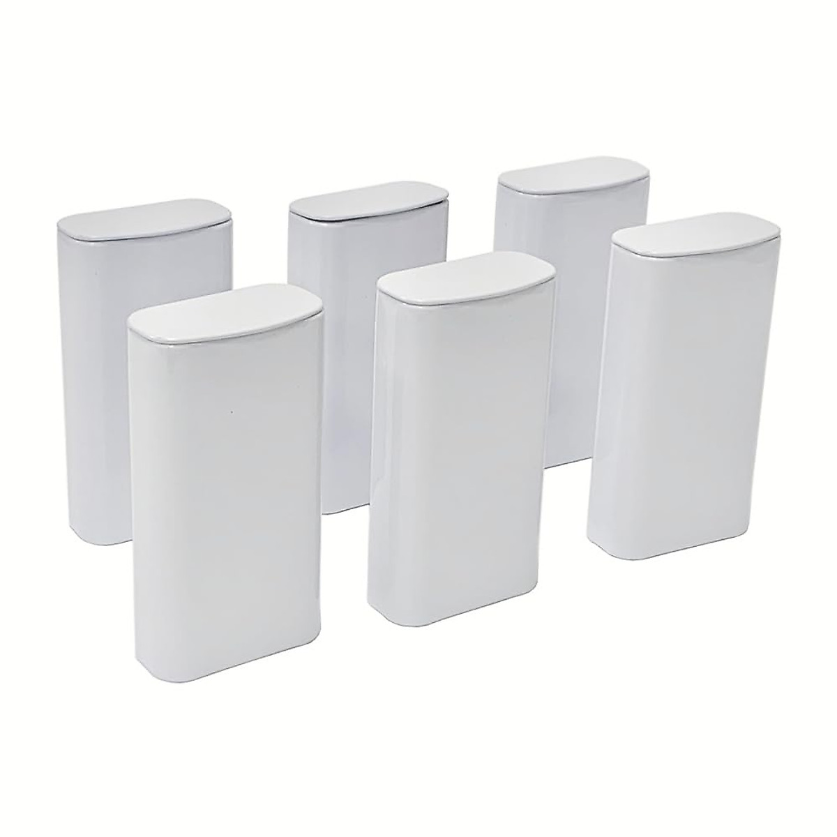 OVELCH 6pcs Metal Tin Box Containers Rectangular Empty Hinged Tins Box Containers for Gum, Candies, Mint, Easy Opening, White 1.5x0.71x2.68 Inches