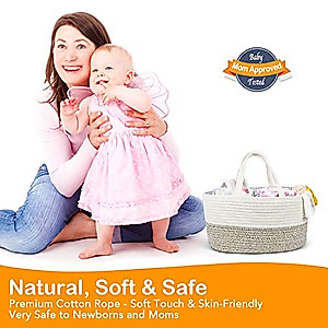 Baby Diaper Caddy Organizer - Changing Table Diaper Organizer, Portable Rope Nursery Storage Bin with Removable Insert, Baby Basket - Newborn Registry Must Haves (Brown)