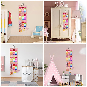 SKYNEO Bows Holder for Baby Girls, Hanging Headbands Organizer,Baby Bow Holder Organizer w/Heart-Shape Velvet Hooks for Baby Hair Accessories (Pink)