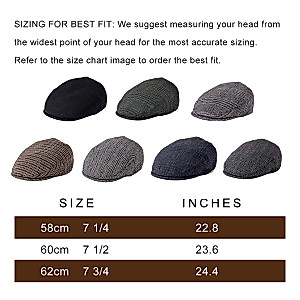 FEINION Men's Wool Tweed Newsboy Ivy Cap Gatsby Golf Flat Hat (Herringbone Grey, 7 1/4)