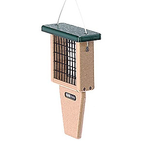 Birds Choice SNTP Recycled Single Cake Tail Prop Suet Feeder, 1 Suet Cake, 8"L X 3"W Xv12"H, Taupe Base w/ Green Roof