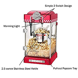 Little Bambino Popcorn Machine - Old Fashioned Popcorn Maker, 2.5 Oz Kettle, Measuring Cups, Scoop, and Serving Cups by Great Northern Popcorn (Red) (112832EAE)