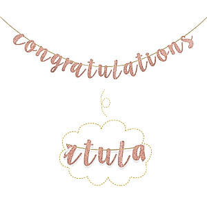 Talorine Glitter Congratulations Banner for Happy Wedding, Anniversary, Graduation, Retirement Birthday Girl's Theme Party Decorations Supplies Rose Gold