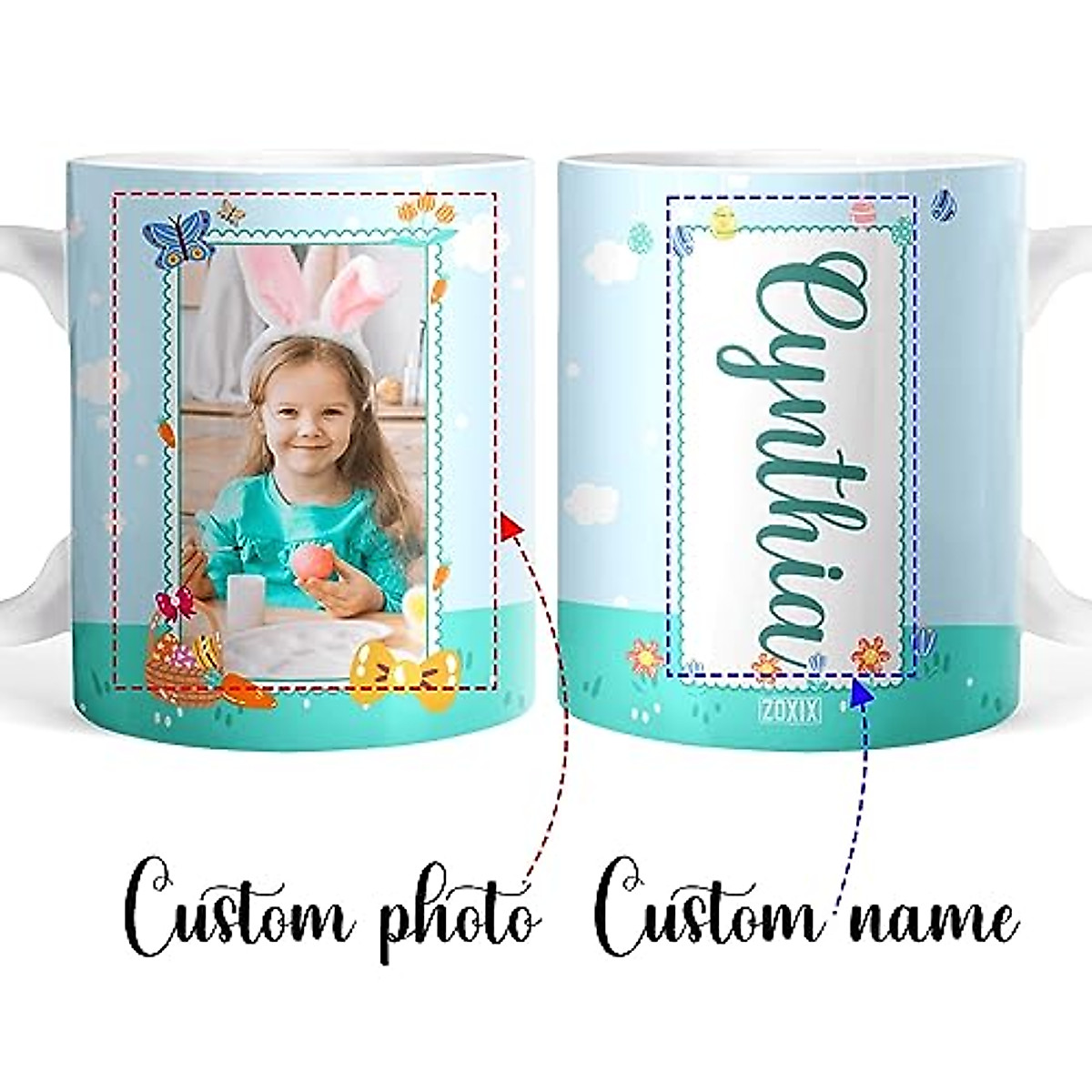 White Ceramic Coffee Mug Photo Mugs Personalized Picture Custom Name Birthday Easter Gifts For Women Friends Teen Girls Sisters Novelty Tea Cup Table Desk Accessories 11 And 15 Oz
