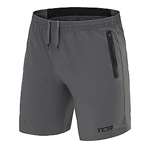 TCA Elite Tech Gym Shorts Men Athletic Shorts Sports Workout Running Shorts for Men with Zipper Pockets - Asphalt, Medium