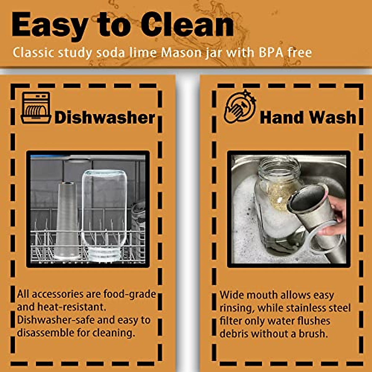 Jrssae Cold Brew Coffee Maker - 64oz Cold Brew Pitcher with Stainless Steel Super Dense Filter 3 Steps Finish Cold Brew Coffee, Classic BPA Free Sturdy Mason jar Pitcher with Black Lid Easy to Clean