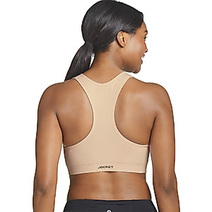 Jockey Women's Bra Mid Impact Zip Front Sports Bra, Nude, M
